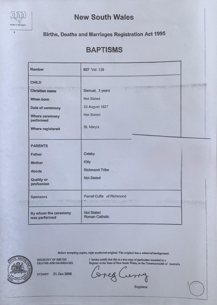 Kitty of the Warmuli Clan of the Dharug people & Joseph Budworth ...